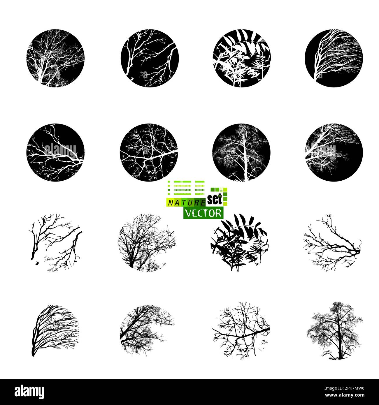 Objects trees are round. Tree branch tracing. Vector illustration Stock ...