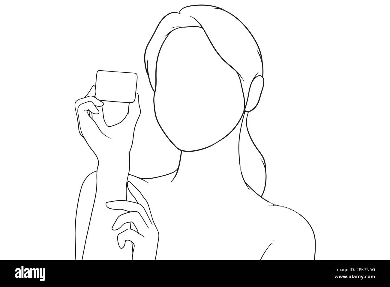 Beautiful Girl Holding Cream. Skincare Concept. Hand Drawn Vector ...
