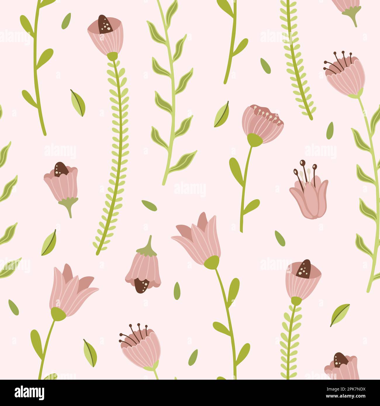 Vector seamless spring pattern with flowers, bouquets, plants Stock ...