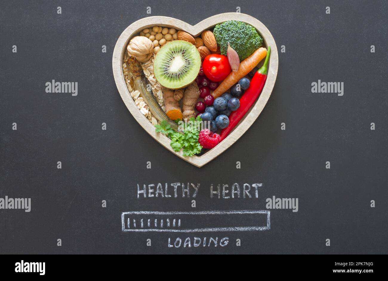 Healthy food in heart and progress bar loading with message "healthy ...