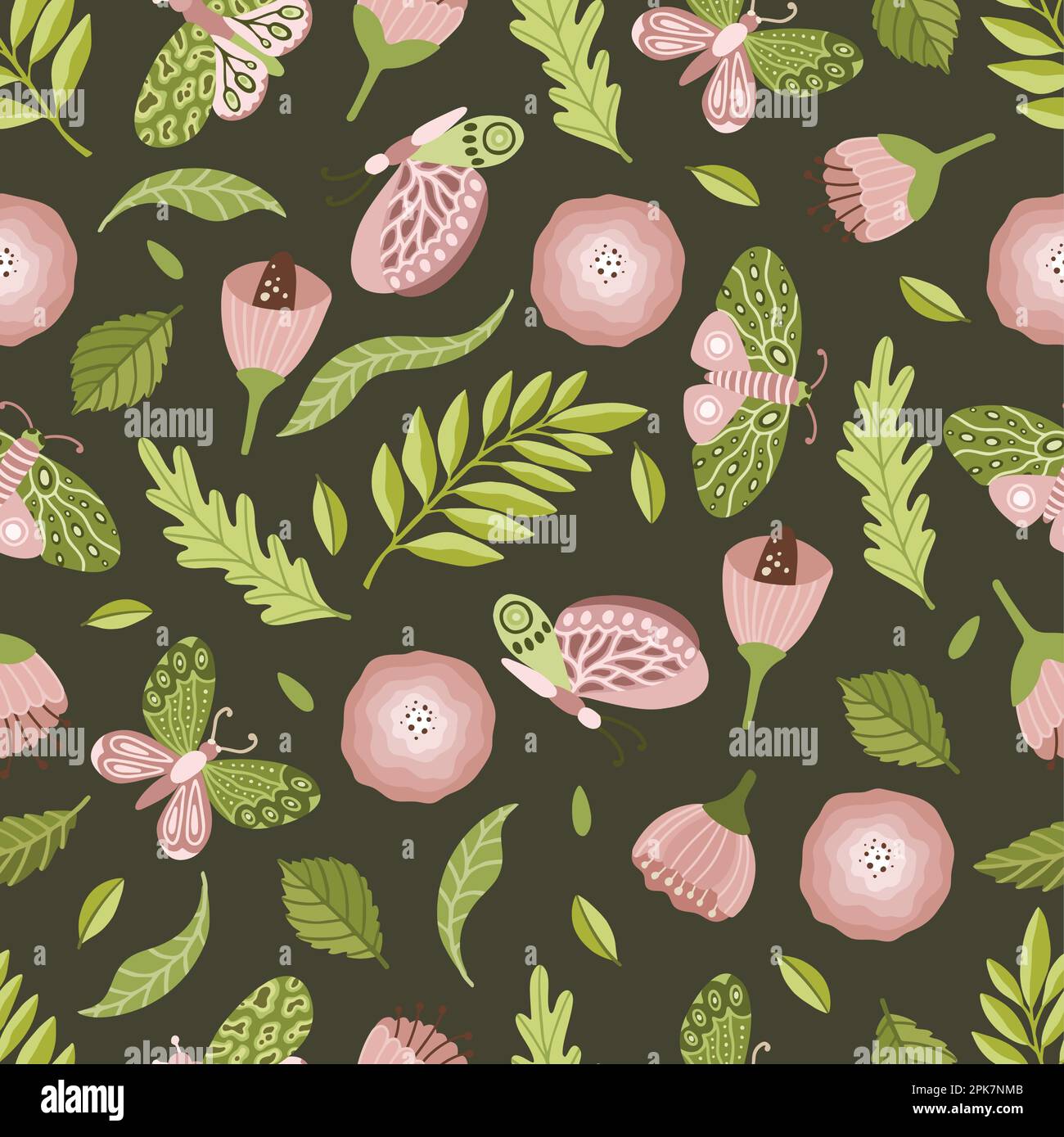 Vector seamless spring pattern with flowers, bouquets, plants Stock ...