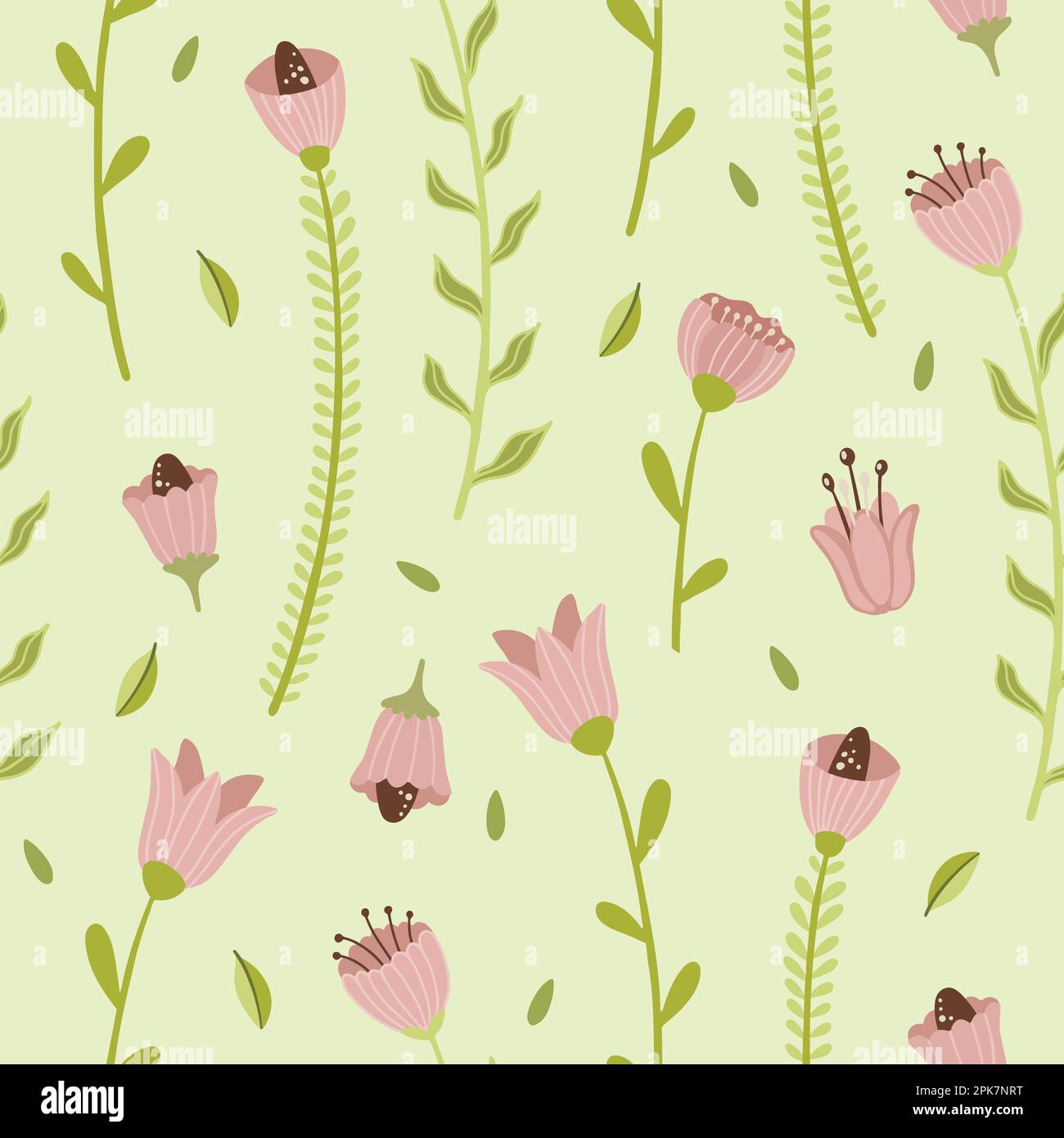Vector seamless spring pattern with flowers, bouquets, plants Stock ...