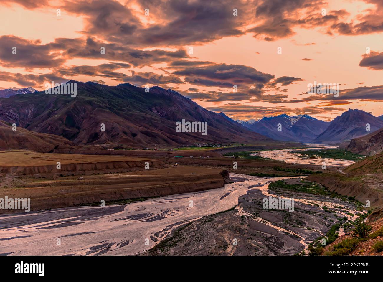The Spiti river meandering through Spiti Valley, Himachal Pradesh ...