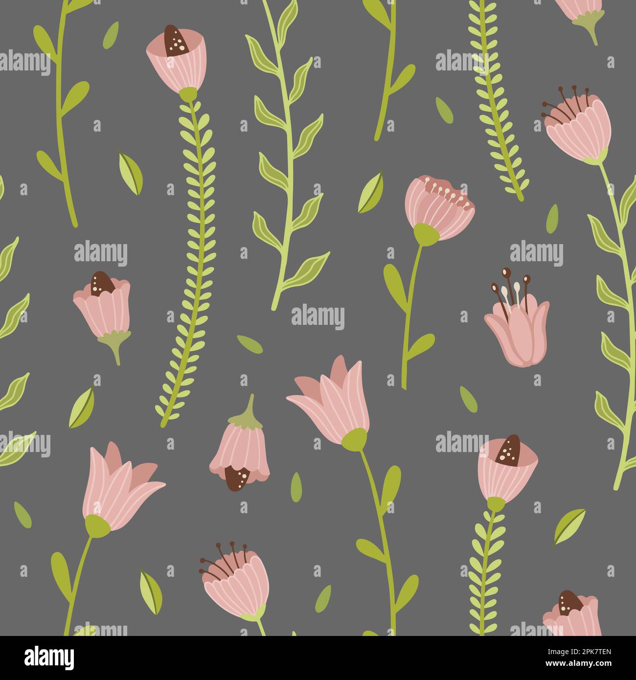 Vector seamless spring pattern with flowers, bouquets, plants Stock ...