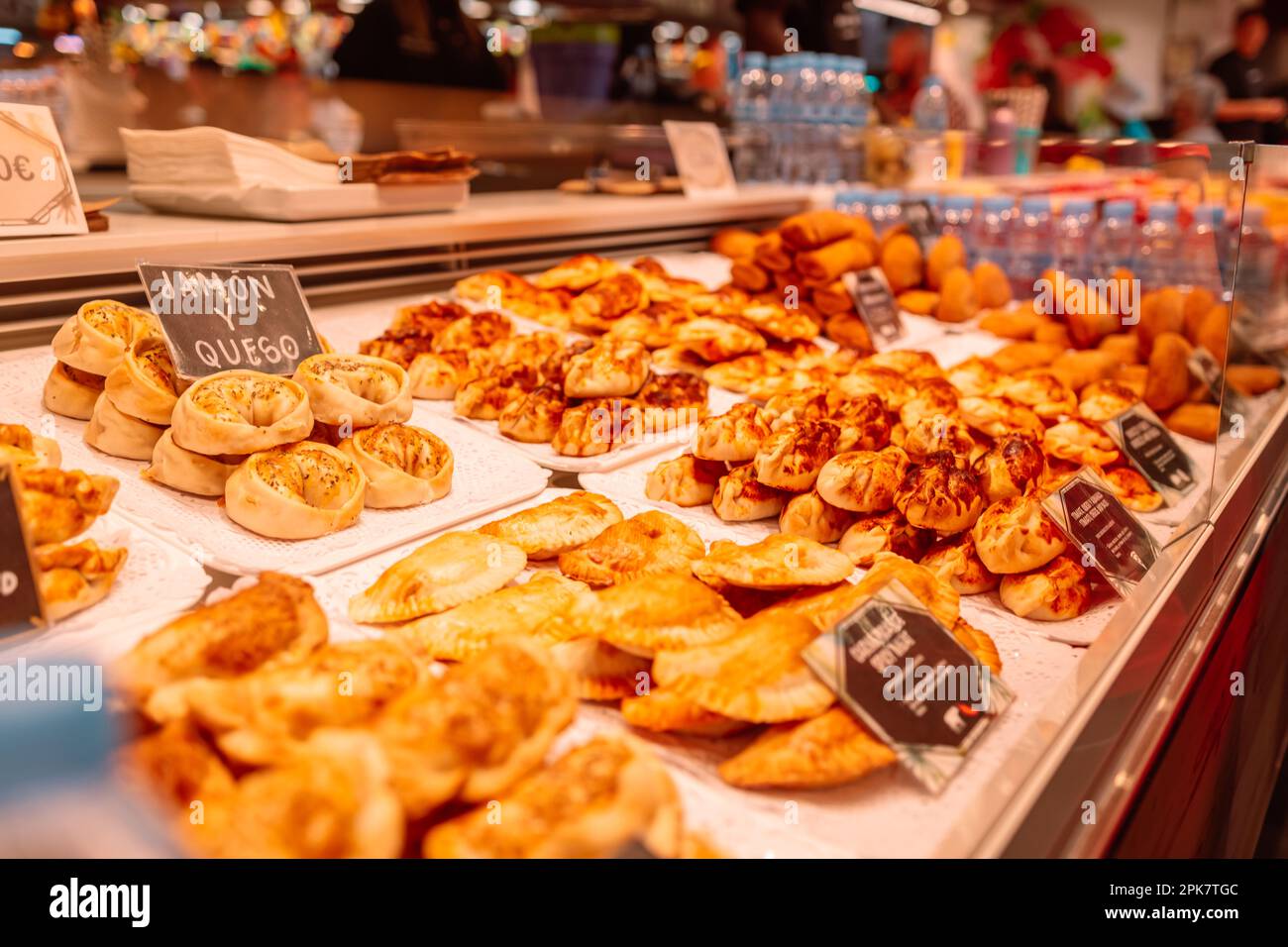 Pastry products on the market stall. Different semi healthy pastries ...
