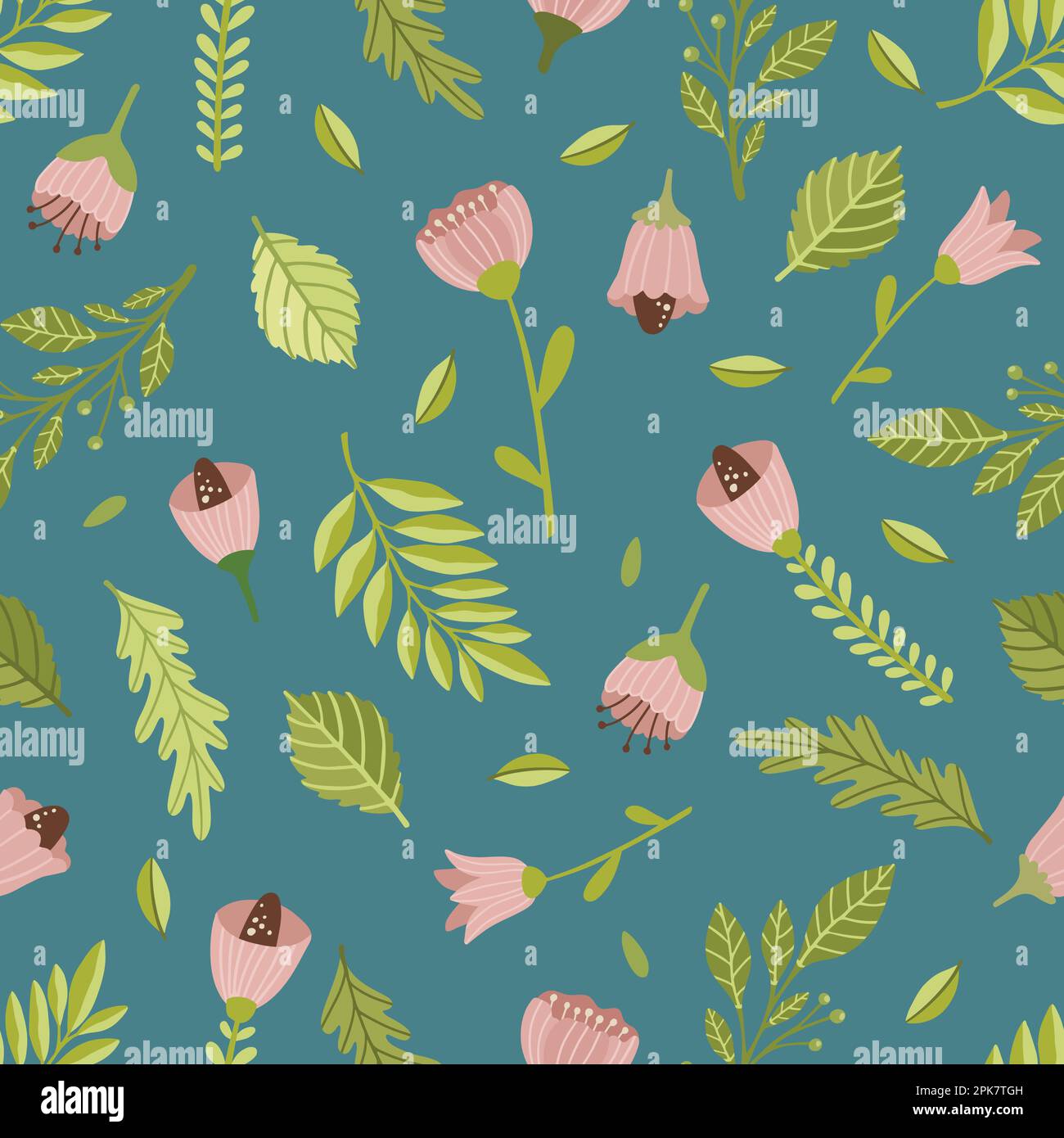Vector seamless spring pattern with flowers, bouquets, plants Stock ...