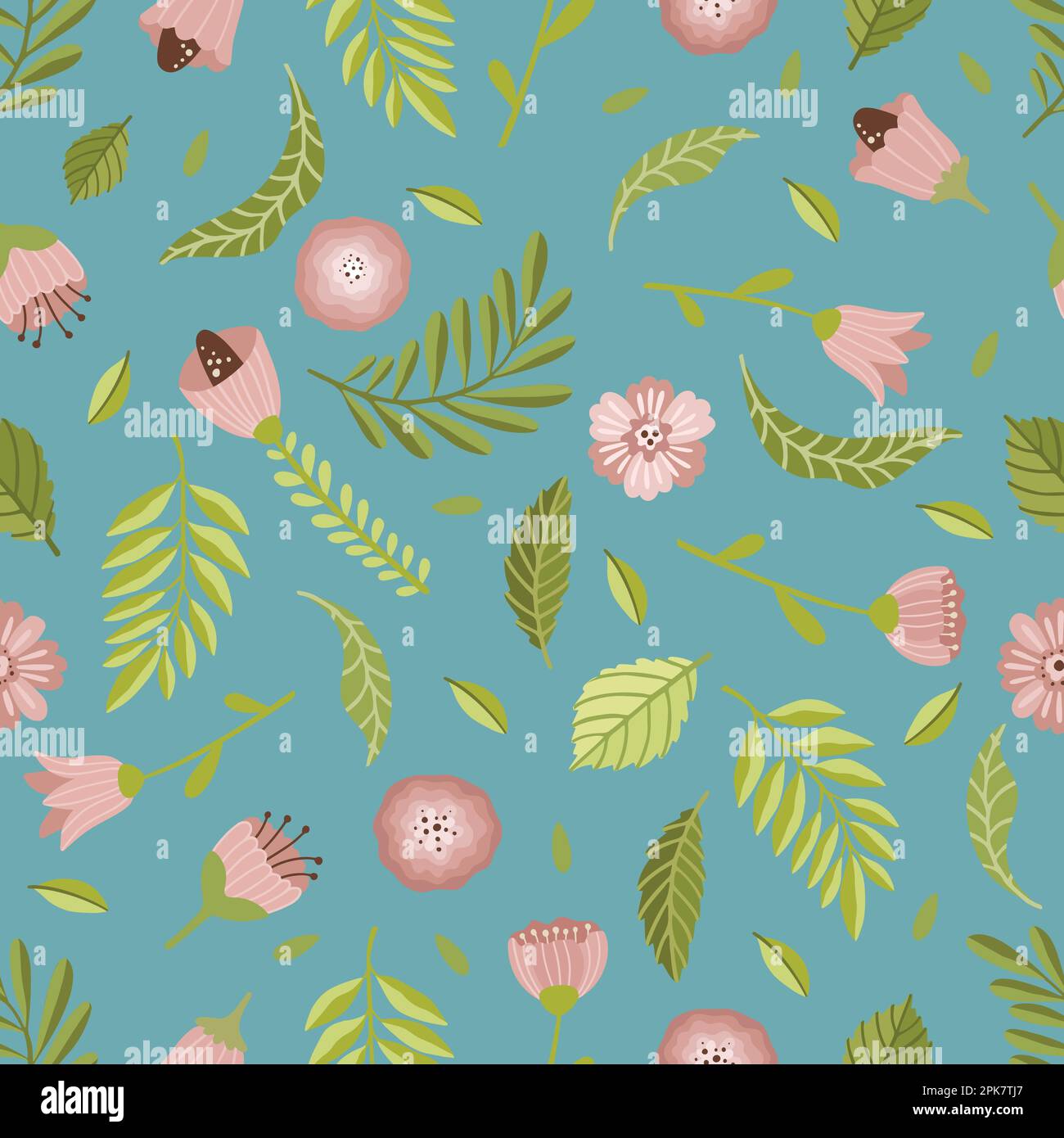 Vector seamless spring pattern with flowers, bouquets, plants Stock ...