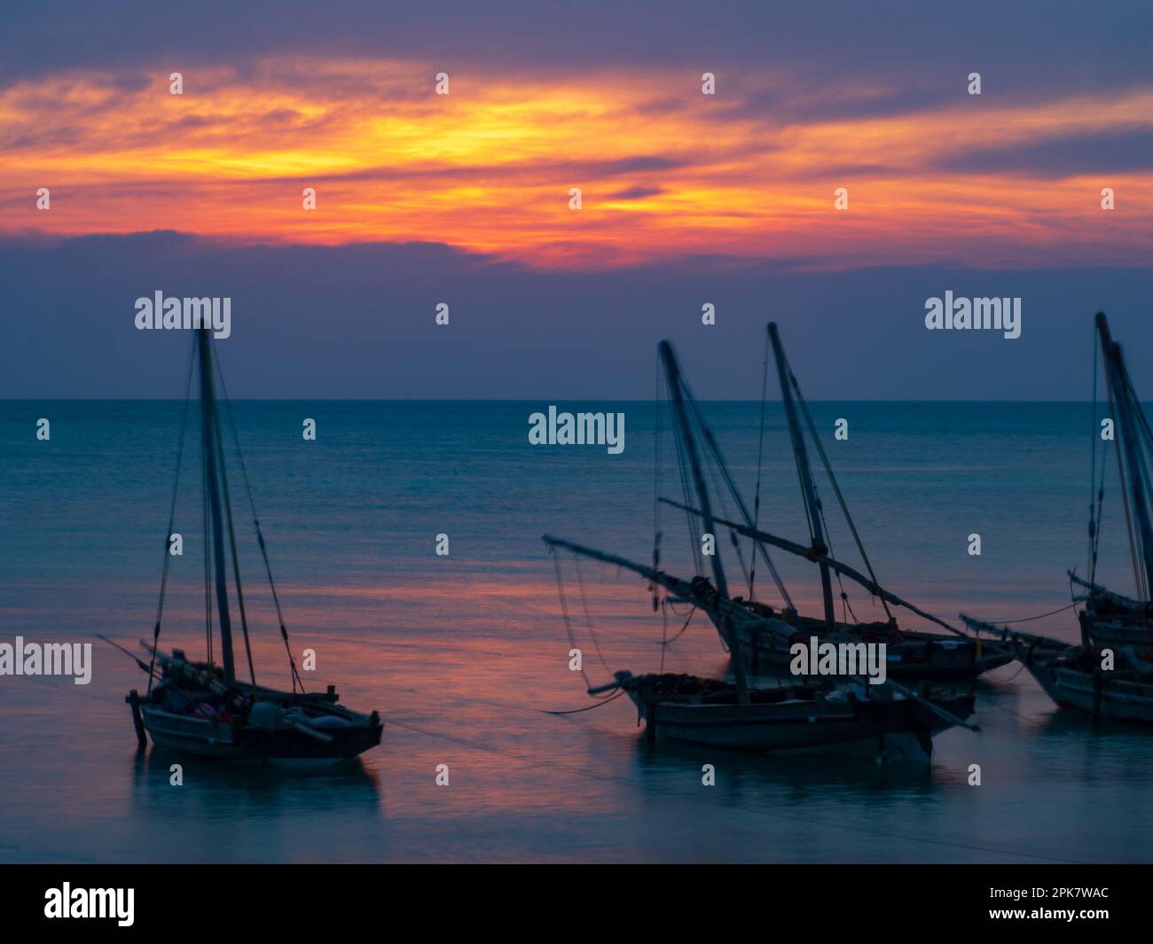 Traditional dhow boats during sunset time., Zanzibar, Tanzania, Africa ...