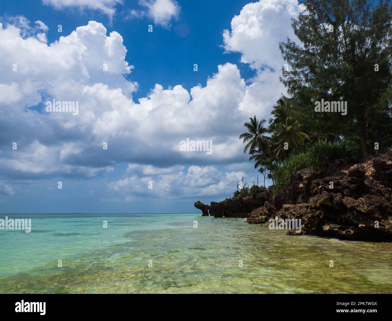 Cliff over the water of Indian ocean at the Menai Bay, Kizimkazi ...