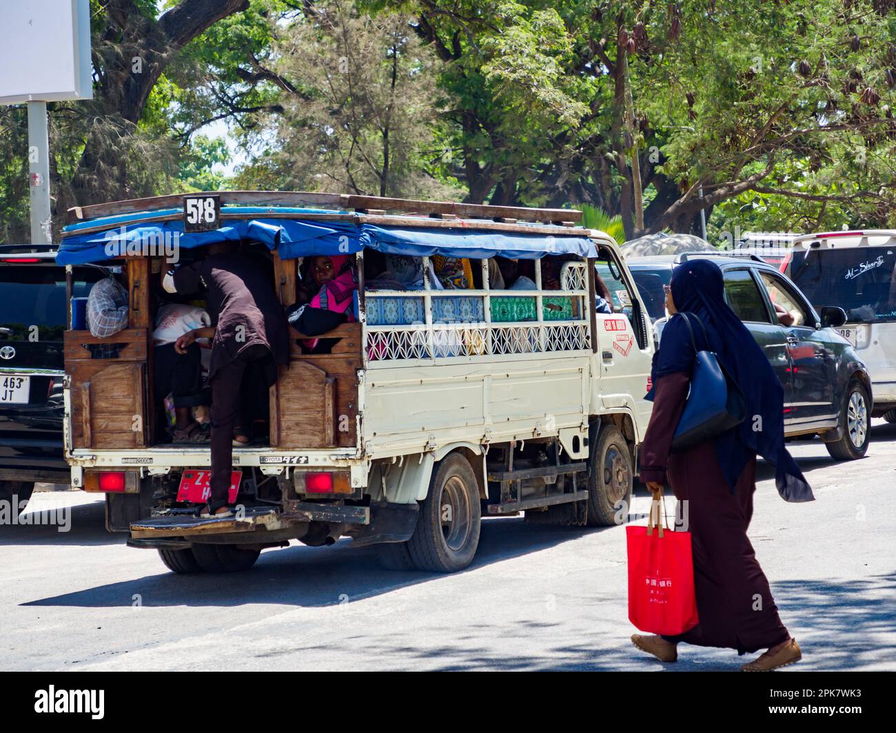 Zanzibar, Tanzania - January 2021: Dala dala on the street of Tanzania ...