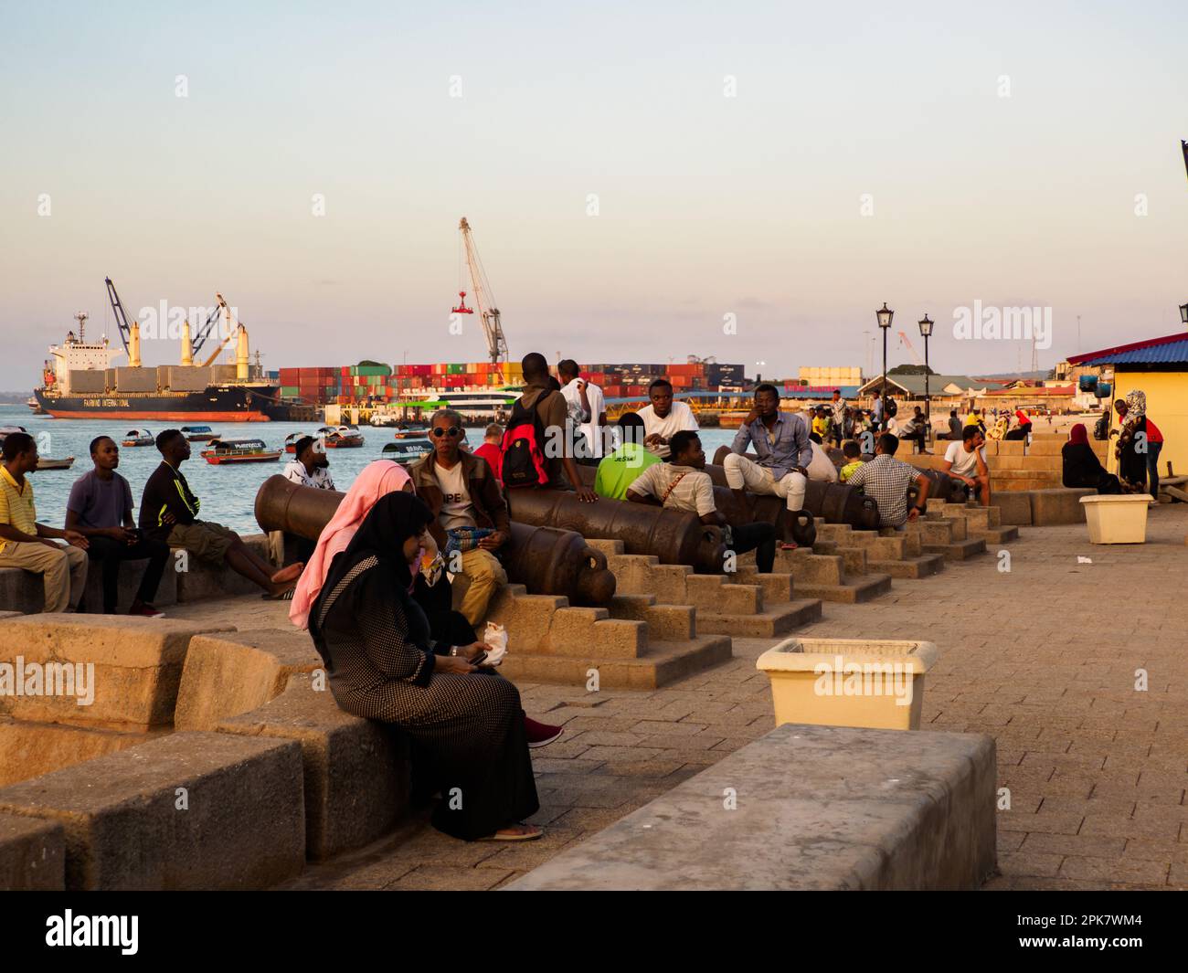 Stone Town, Zanzibar - Jan, 2021: View of the port in Zanzibar with big ...