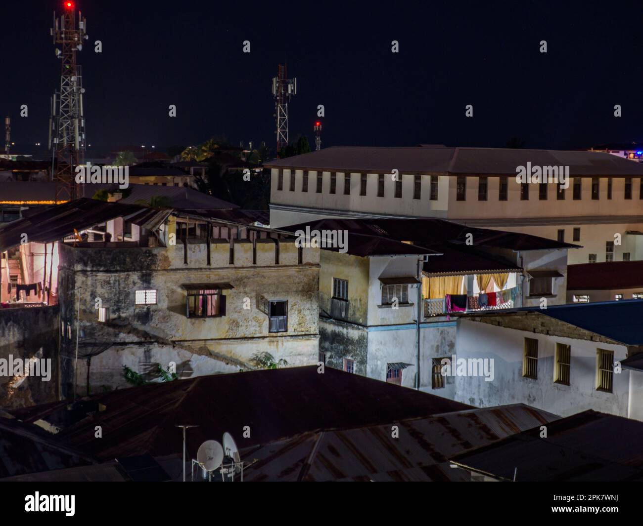 Stone Town, Zanzibar - Feb. 2021: Night, top view for streets of town ...