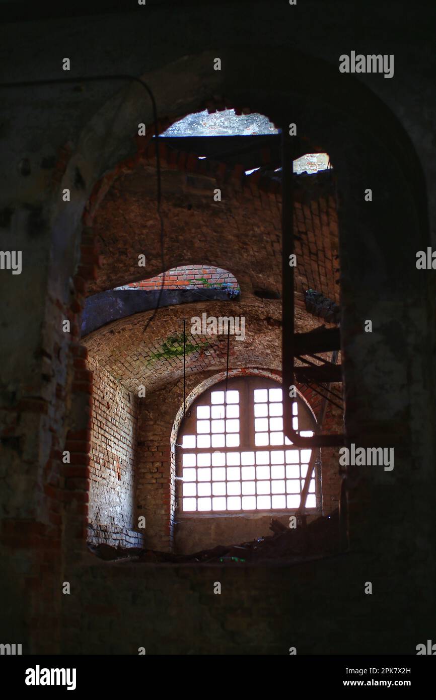 Desolate vault and window, letting sunlight in ruined interior Stock ...