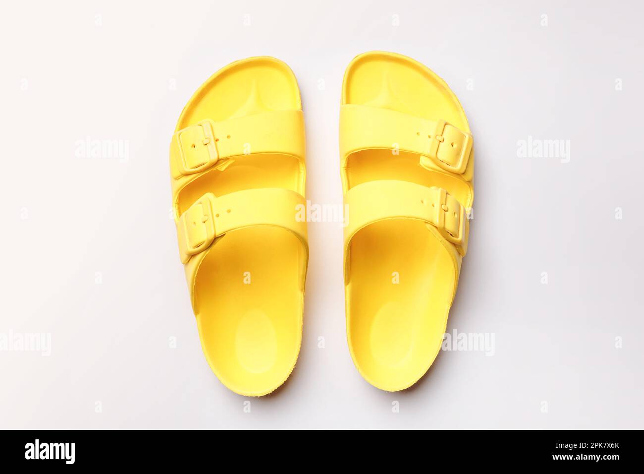 Yellow Summer Slippers, Rubber Slide Sandal on White Background ...