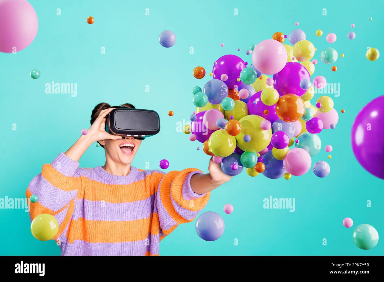 Creative trend pop digital collage of amazed young lady innovative high ...