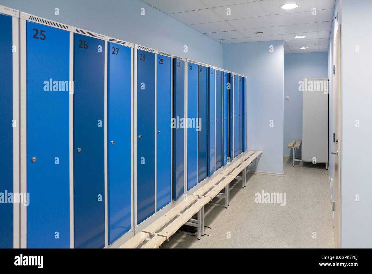 Sports and exercise facilities indoors in a gym, changing rooms ...