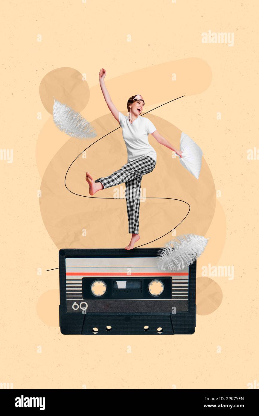 Collage 3d pinup pop retro sketch image of funny funky lady having fun ...