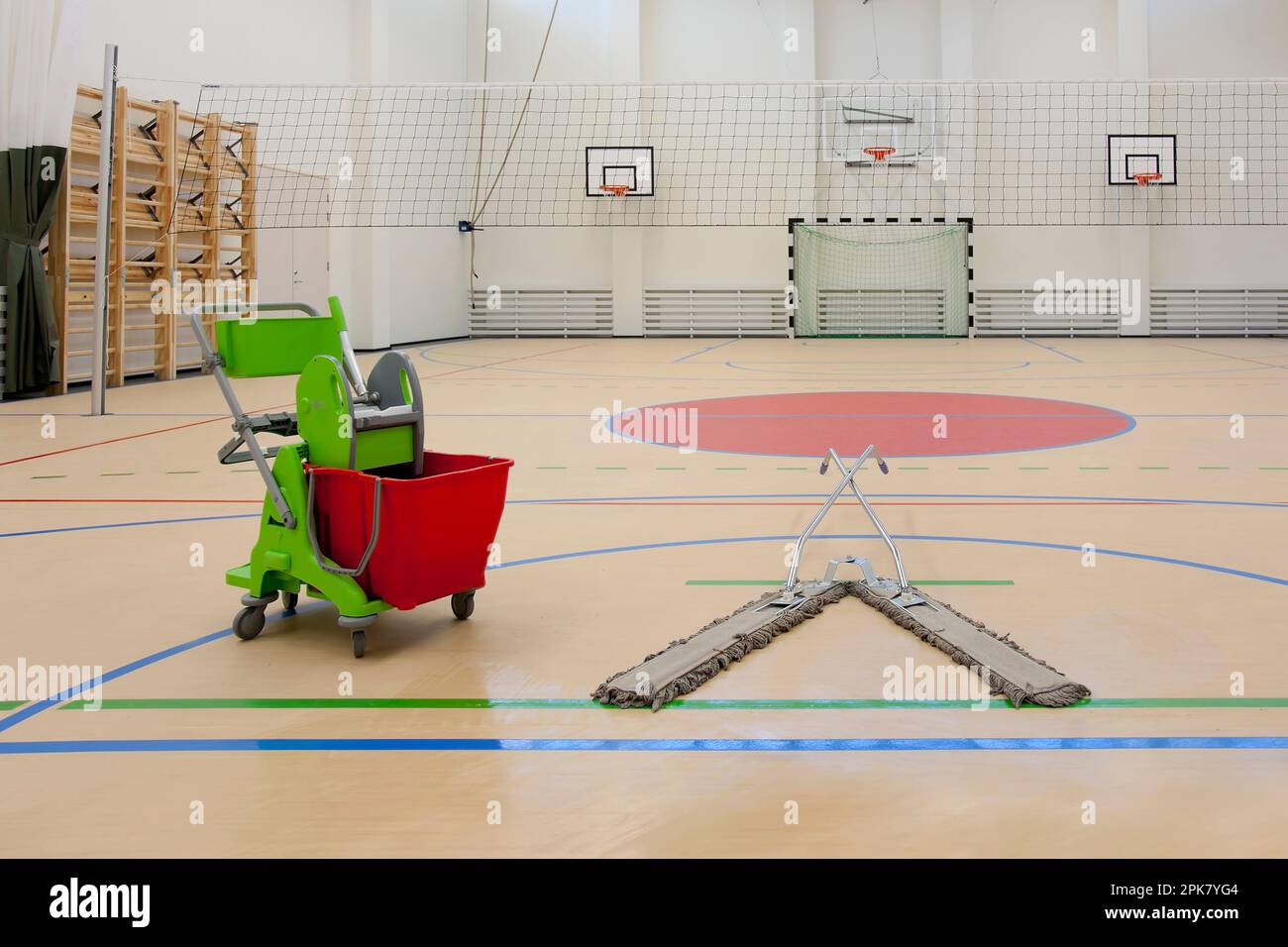 Sports and exercise facilities indoors. Gym. Basketball indoor court, a ...