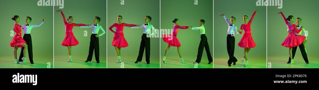 Cha cha cha, rumba, tango. Full-length portrait of beautiful little boy ...