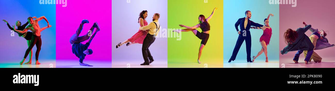 Mix of retro and modern dance styles. Set of images of young people ...