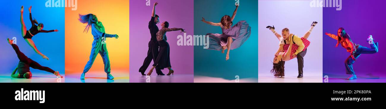 Beauty of choreography. Set of images of young people, men and women ...