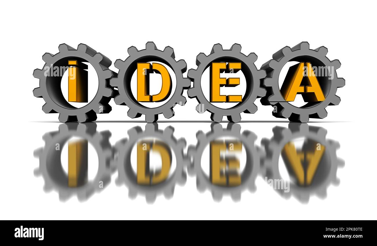silver gears with golden idea text, idea concept Stock Photo - Alamy