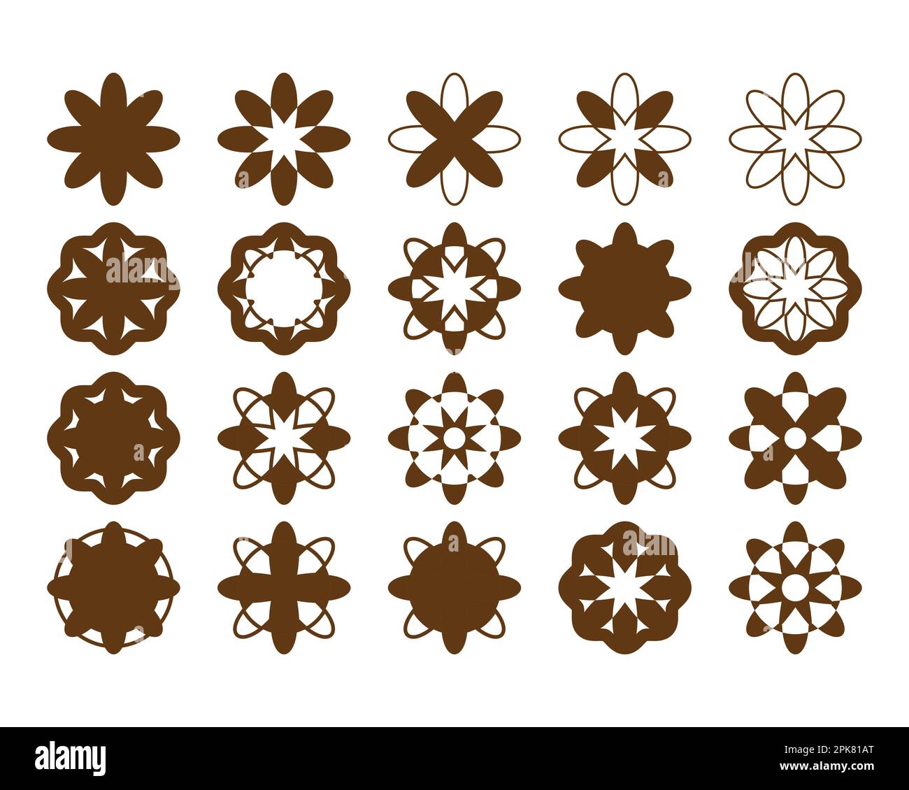 Floral icons. A set of various flowers, as well as geometric shapes of ...