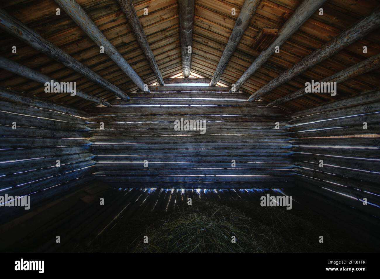 Interior of a small shack used to store hay Stock Photo - Alamy
