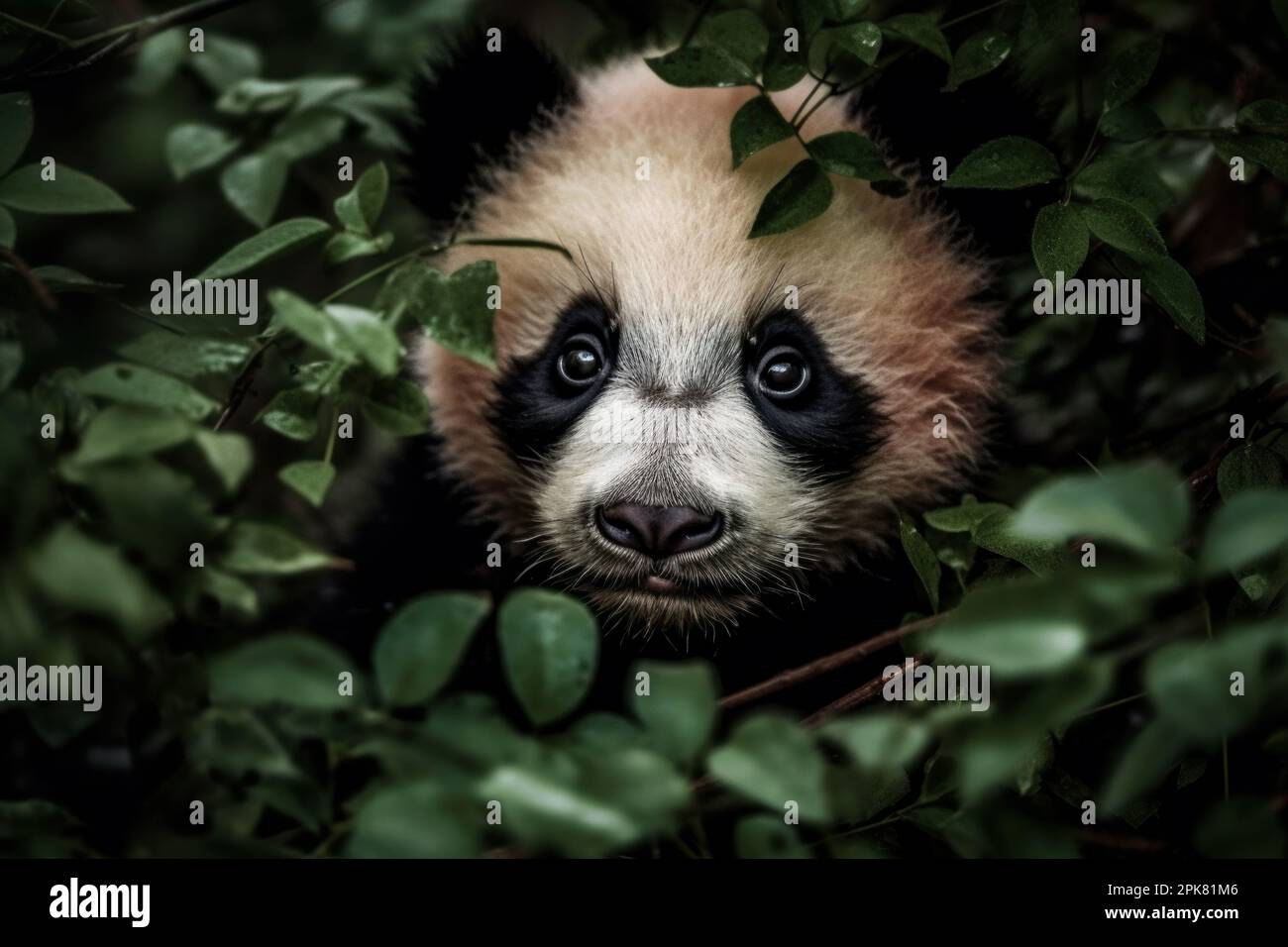 A varied collection of wild animals between the green leaves of the ...