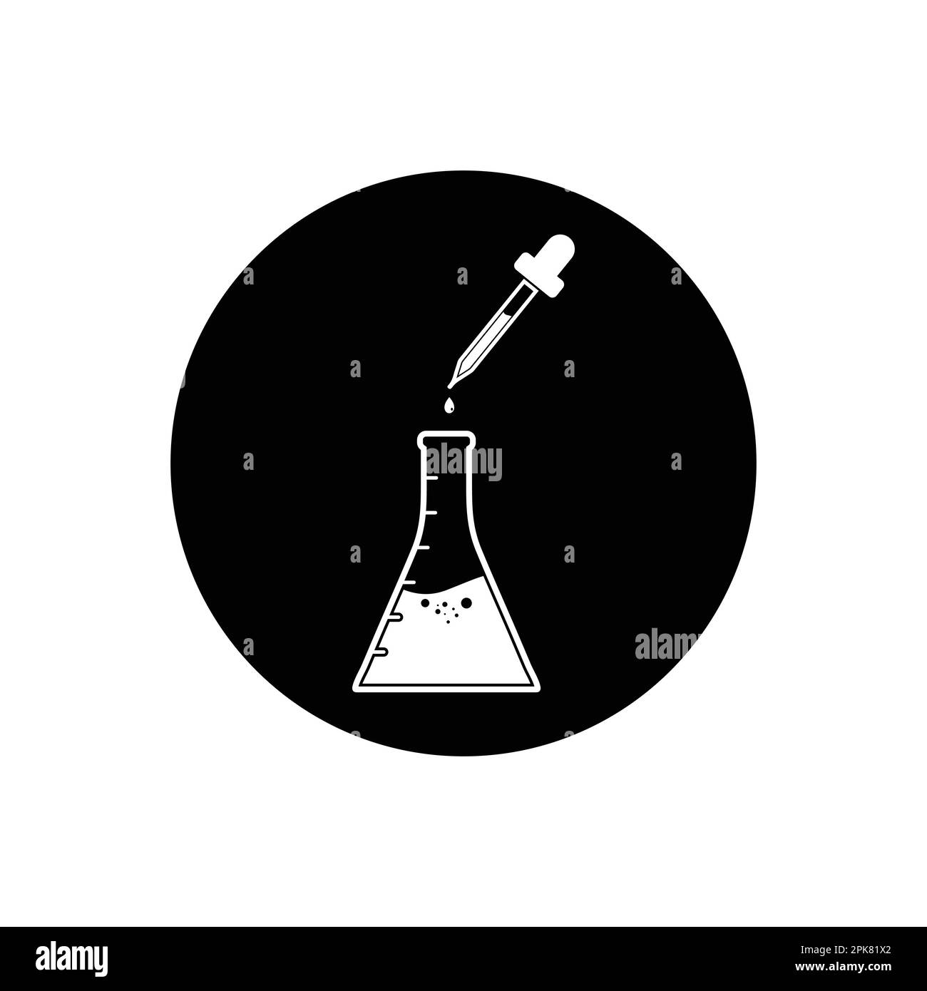 Chemical Experiment Icon with Flask and Pipped. Rounded Button Style ...