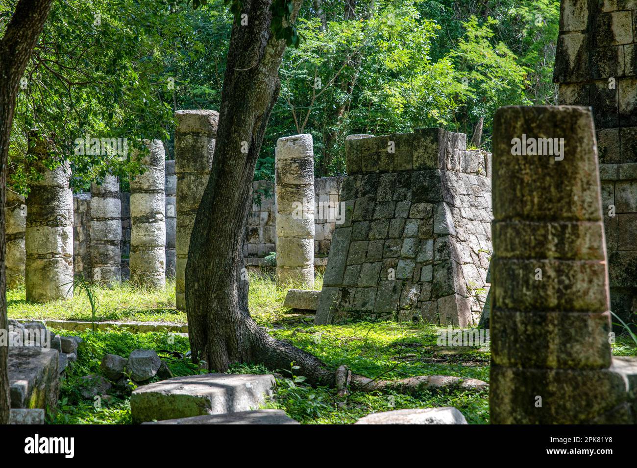 The thousand columns of the archaeological site of Chichen Itza, is ...