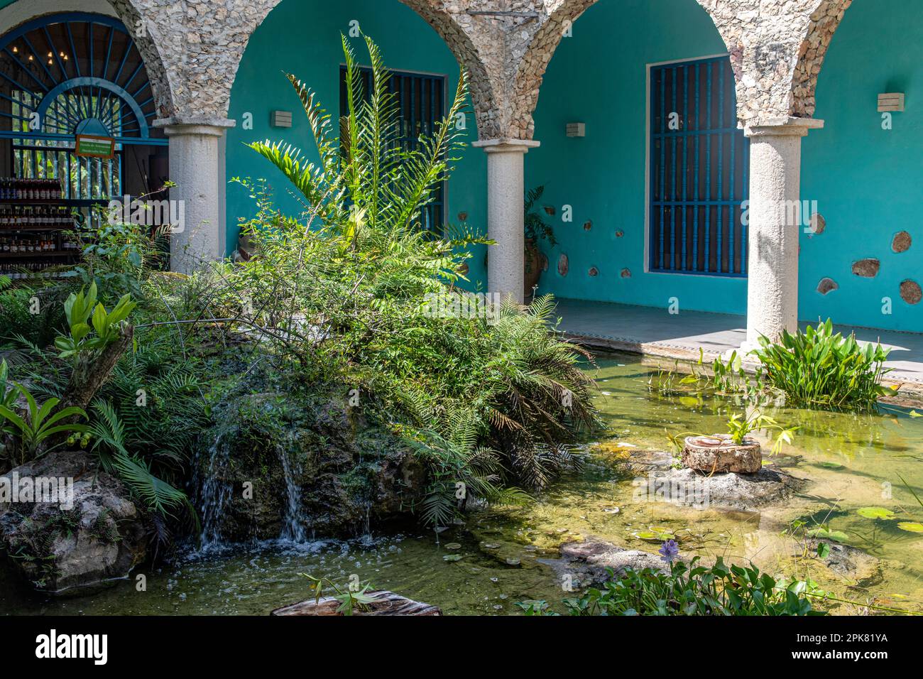 Beautiful and large fountain and lake of a patio terrace outside a ...