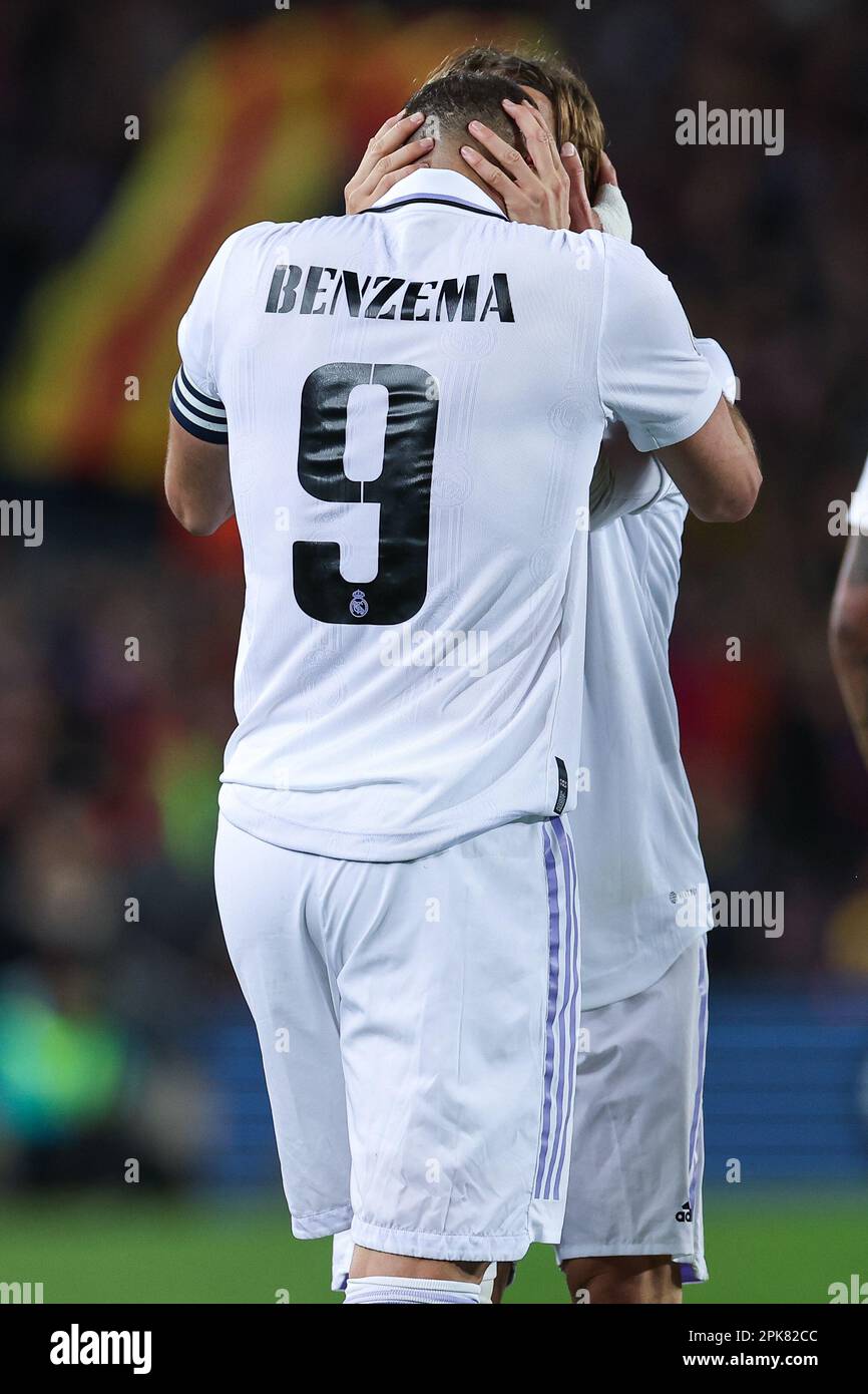 BARCELONA, SPAIN - APRIL 5:Karim Benzema of Real Madrid with Luka ...