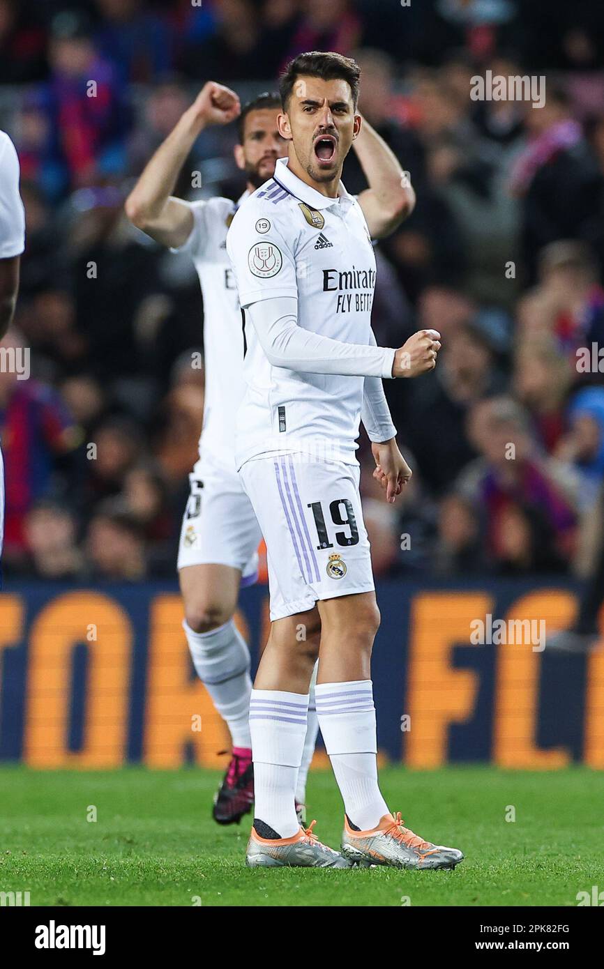 BARCELONA, SPAIN - APRIL 5: Dani Ceballos of Real Madrid celebrates ...