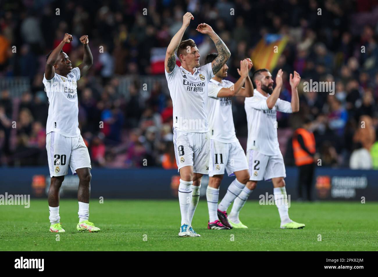 BARCELONA, SPAIN - APRIL 5: players of Real Madrid celebrates during ...