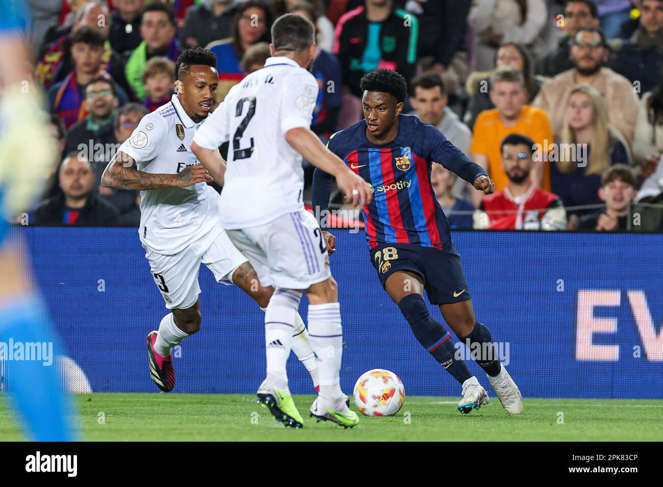 BARCELONA, SPAIN - APRIL 5: Alex Balde of FC Barcelona in action during ...