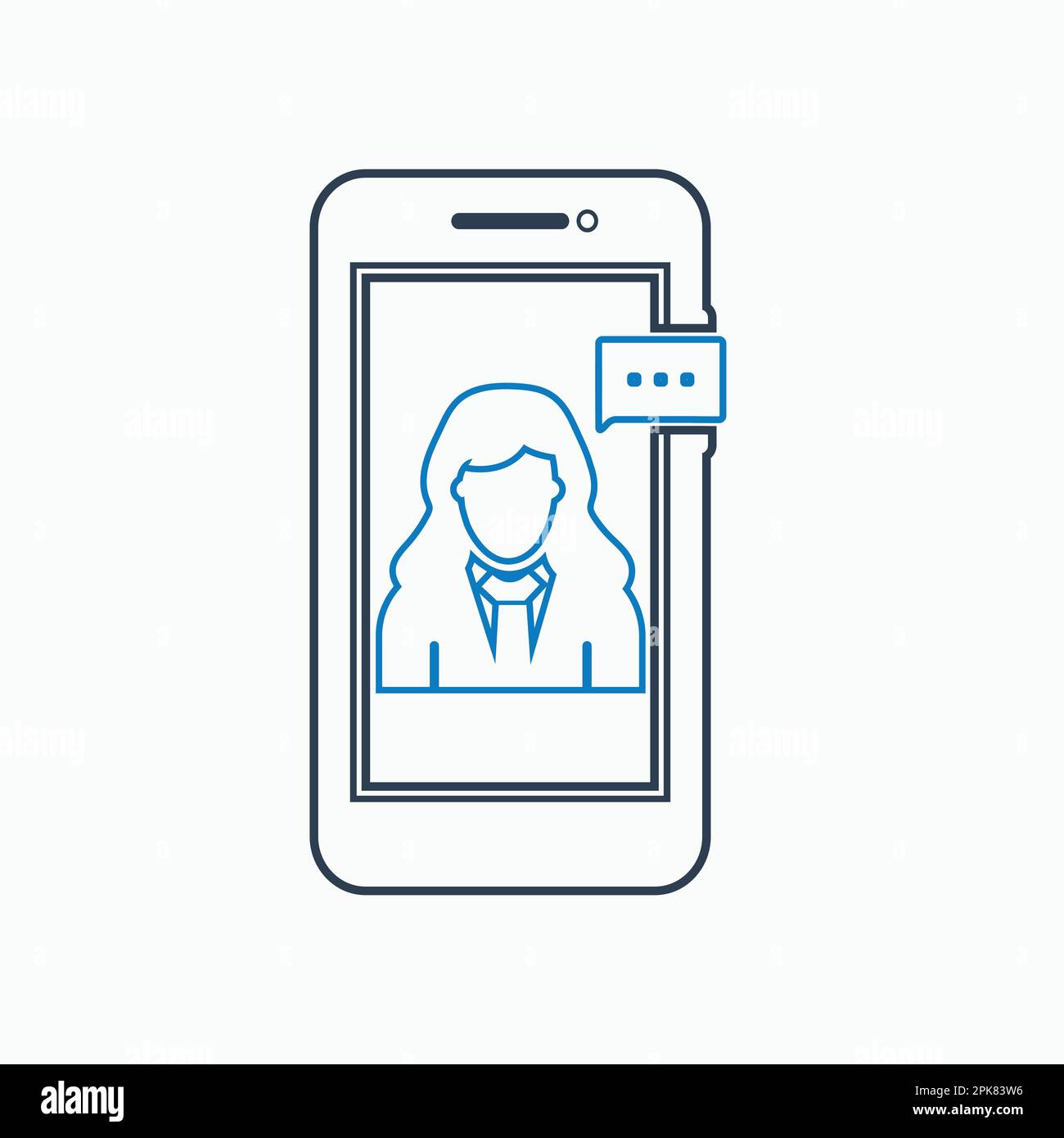 Online business support icon with female symbol and mobile sign. Line ...