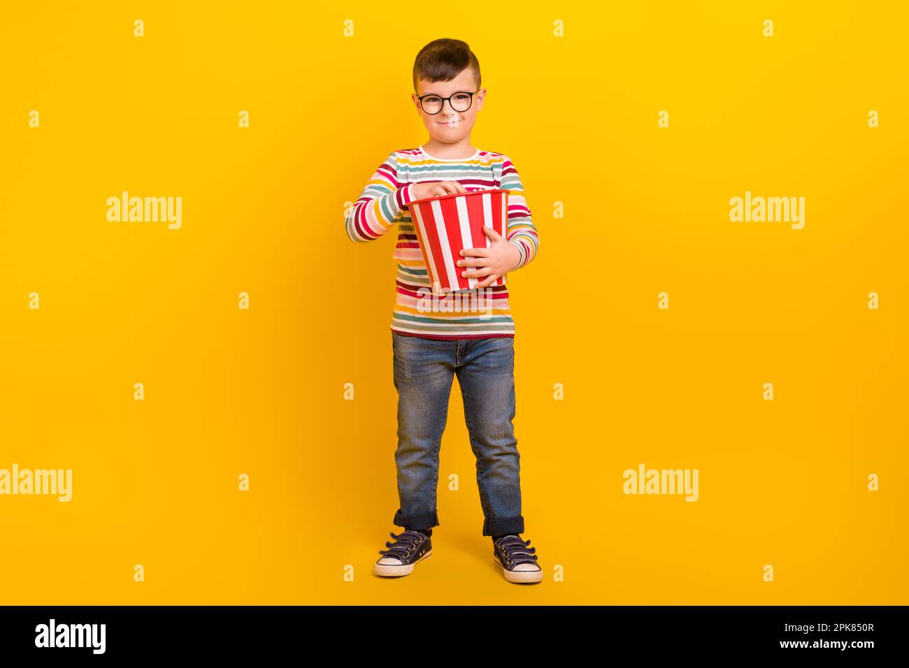 Full length photo of nice positive boy glad boy wear trendy clothes ...