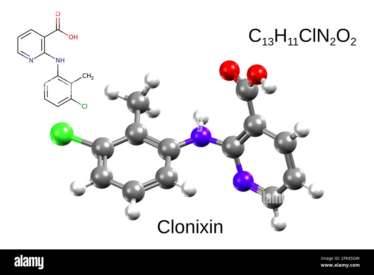 Chemical formula, skeletal formula and 3D ball-and-stick model of a non ...