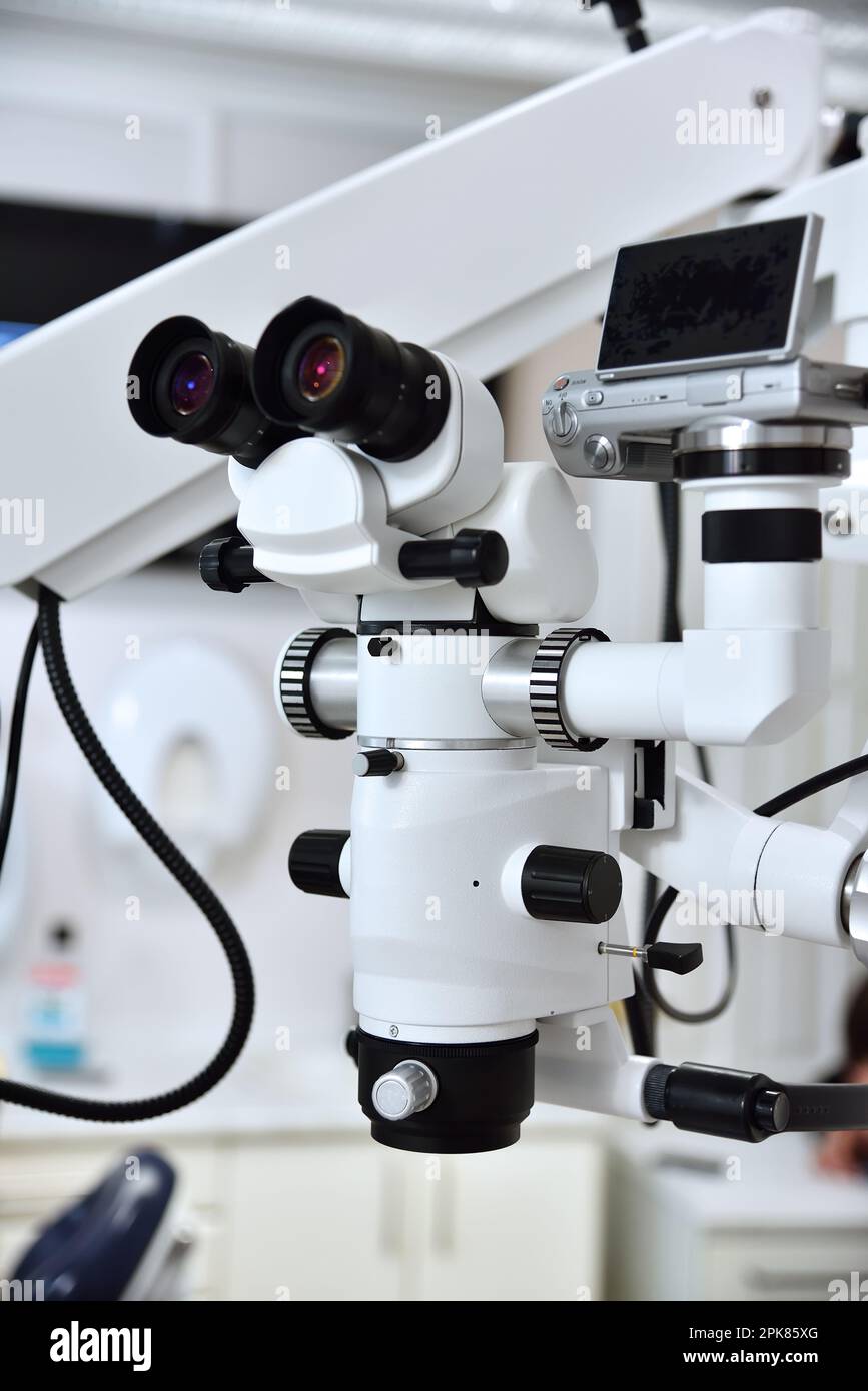 Microscope with foto camera in the dental office, close up Stock Photo ...