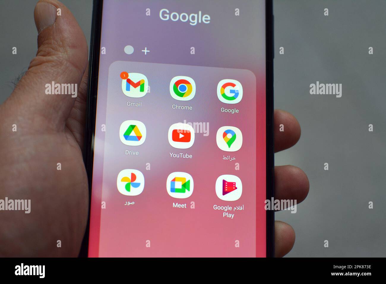 Cairo, Egypt, April 1 2023: Google applications on a Samsung smartphone ...