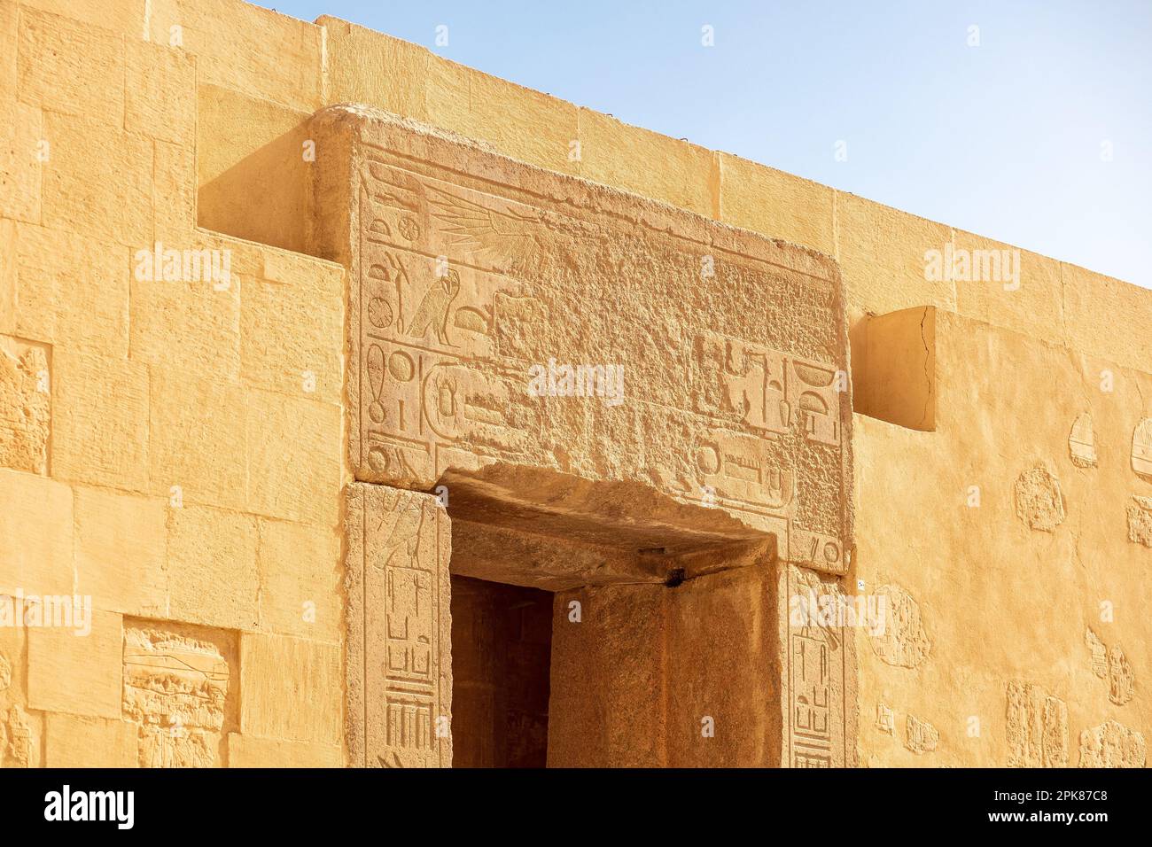 Beautiful mural, hieroglyphs inside the temple of Hatshepsut. Jeser ...