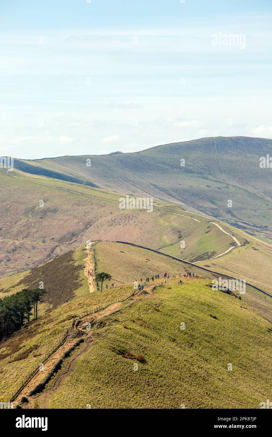 Great Ridge in the Derbyshire Peak District high above the village of ...