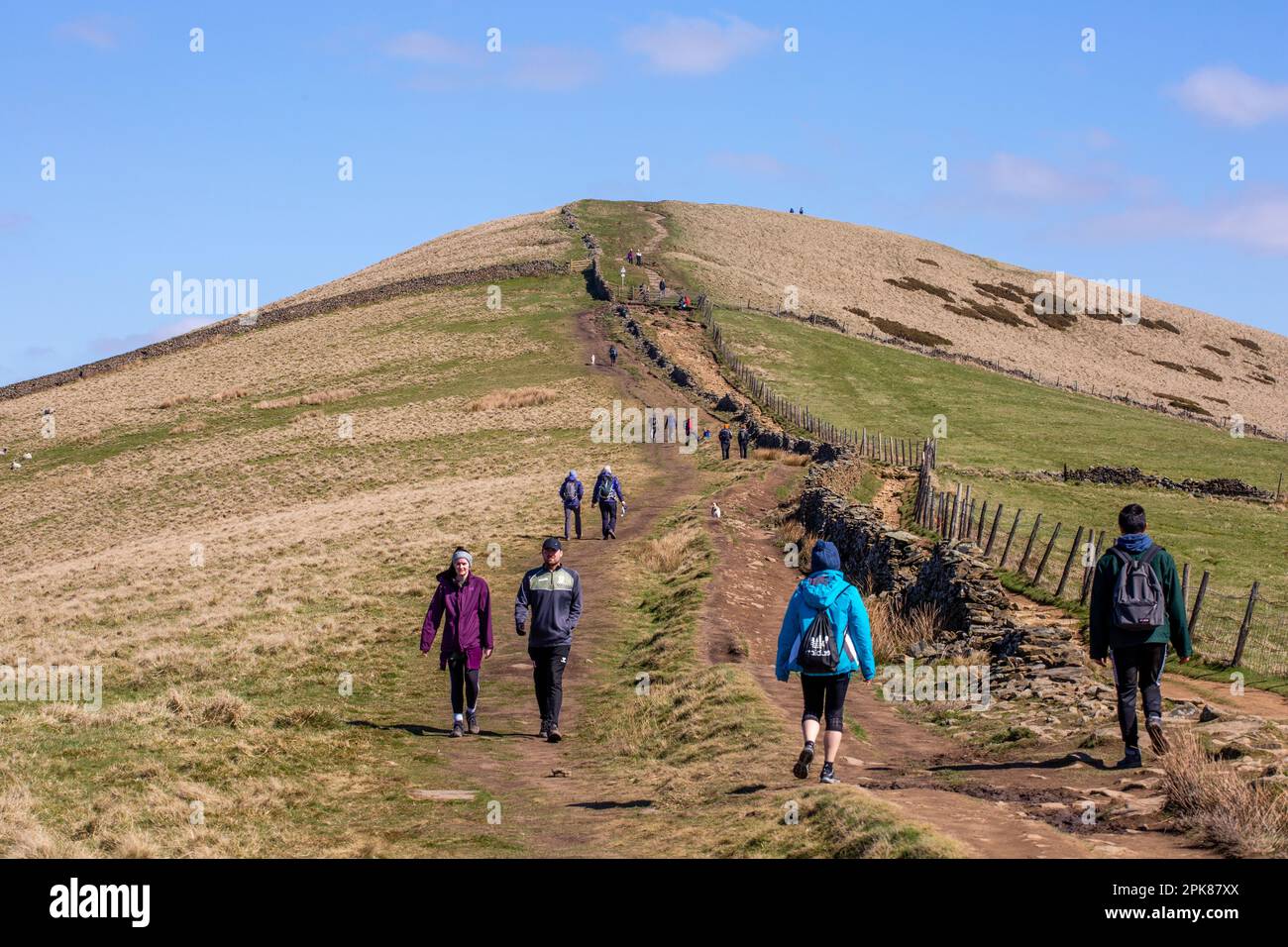 People walking the Great Ridge at the foot of Lose Hill in the English ...