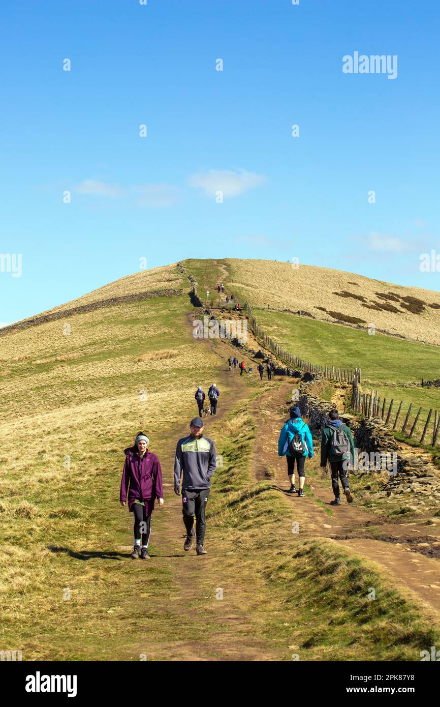 People walking the Great Ridge at the foot of Lose Hill in the English ...