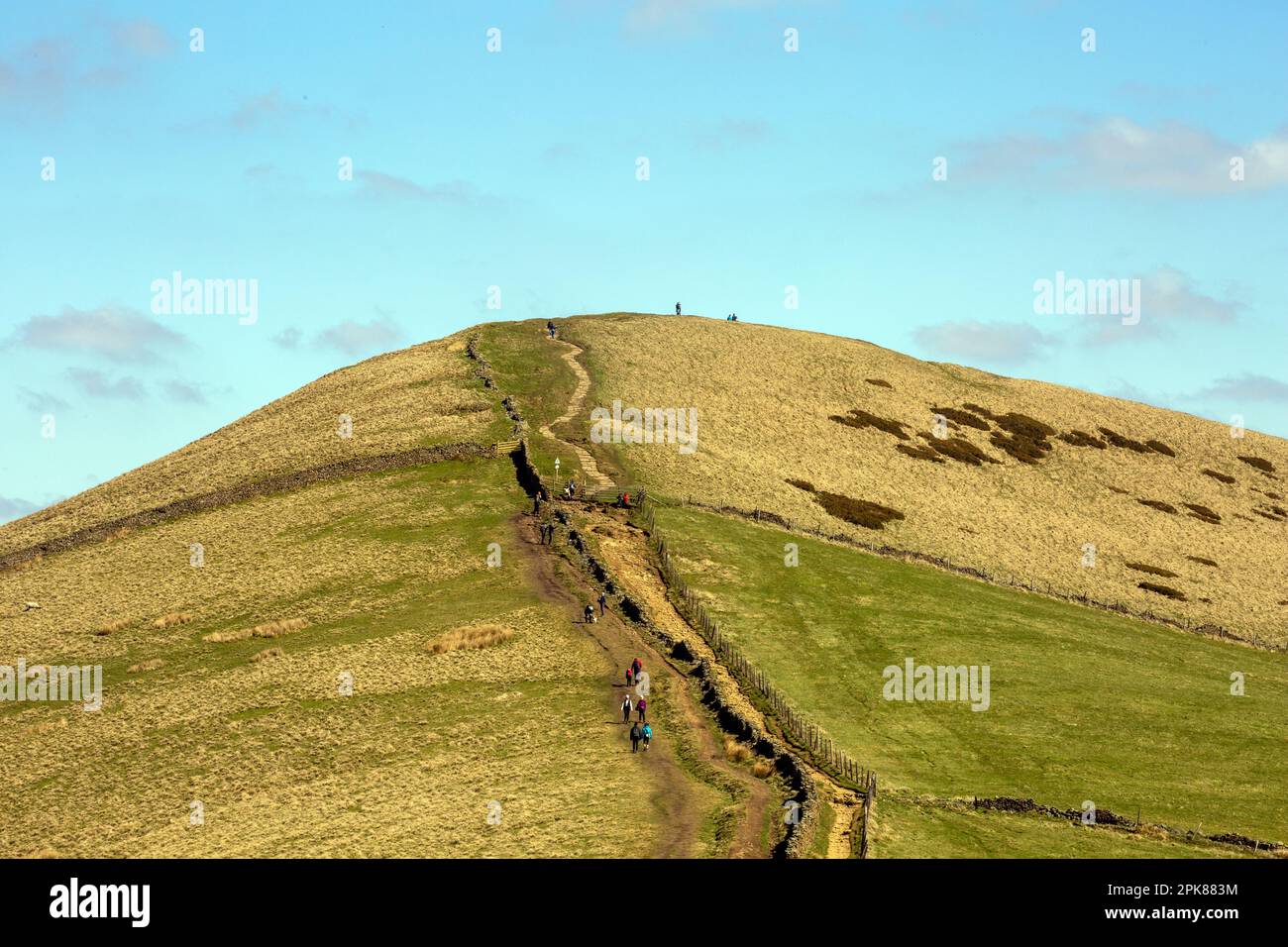People walking the Great Ridge at the foot of Lose Hill in the English ...