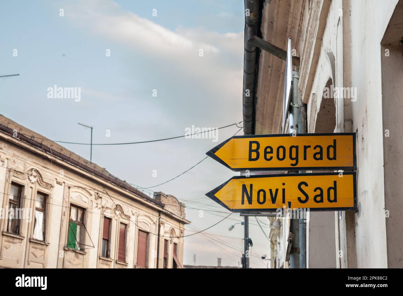 Picture of two roadsigns in serbia indicating the road to Belgrade, and ...