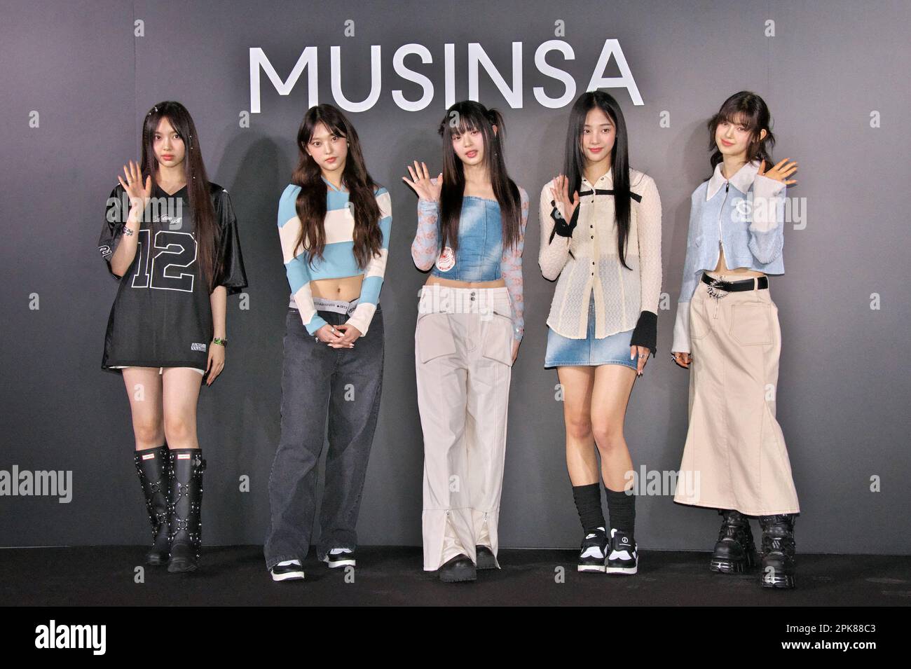 Tokyo, Japan. 06th Apr, 2023. K-pop group NewJeans, (L-R)HYEIN, HAERIN, HANNI, MINJI and ...