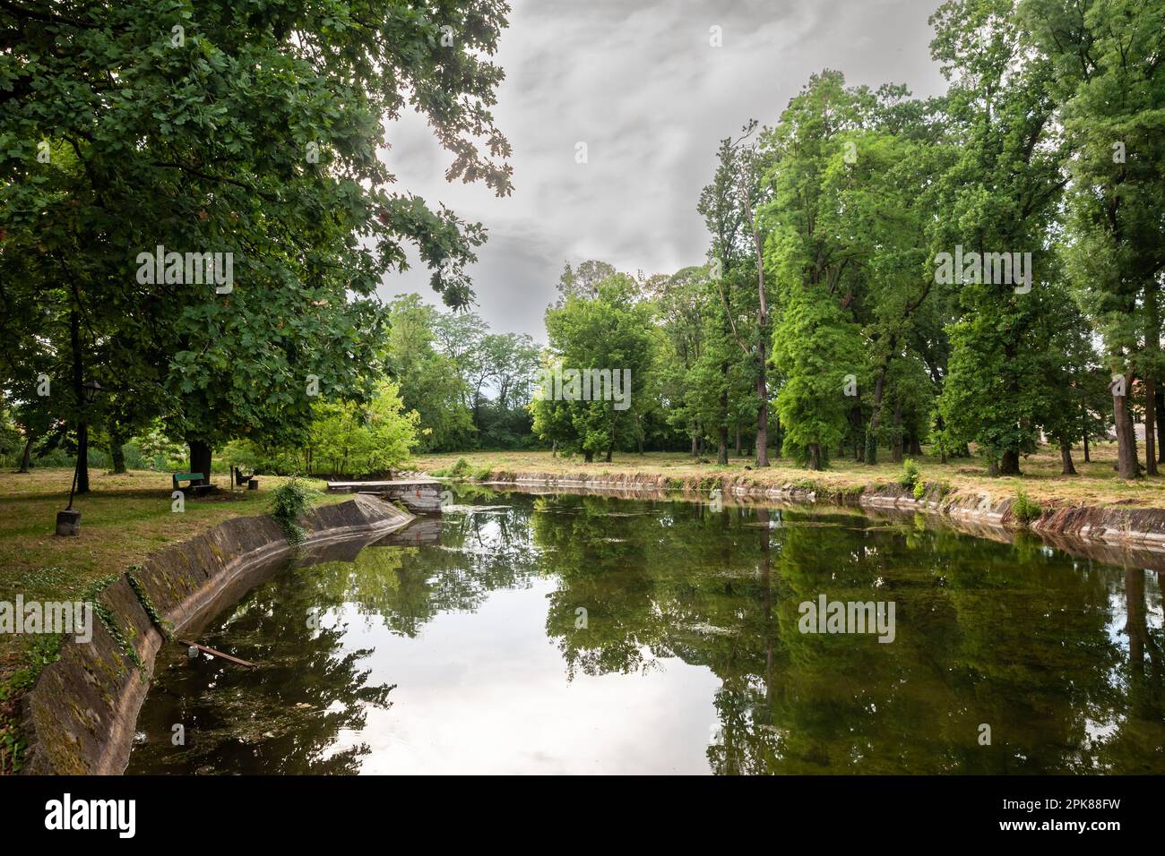 Picture of an abandoned pond and lake, in a neglected garden, with old ...