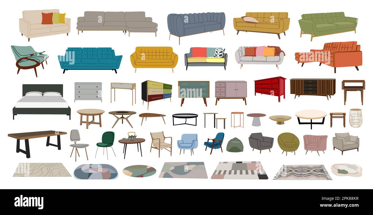 Set of home furniture, interior decor vector icons Stock Vector Image ...